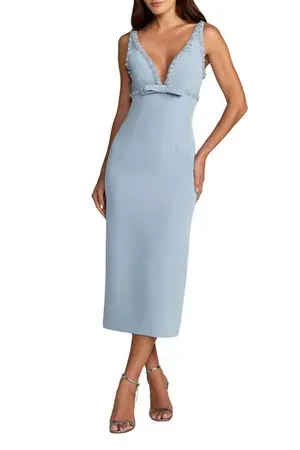 Mac Duggal Mac Duggal Beaded Bow Trim Fitted Midi Dress Periwinkle