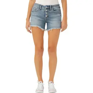 SILVER JEANS CO. Curvy Frayed Denim Boyfriend Shorts - Indigo