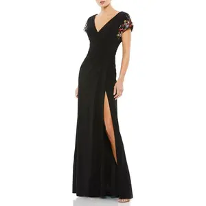 Mac Duggal Embellished Jersey Wrap Gown - Black Multi