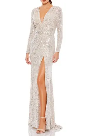 Mac Duggal Sequined Long Sleeve Gown - 043