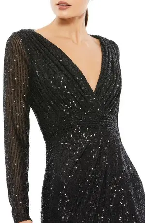 Mac Duggal Sequined Long Sleeve Gown - Black