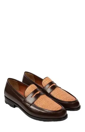 ANTHONY VEER Mercer Penny Loafer - Maple Brown Leather & Woven