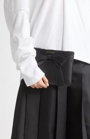 Comme Des Garçons S Big Bow Leather Zip Pouch - Black
