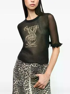 GANNI Logo-jacquard T-shirt - Black