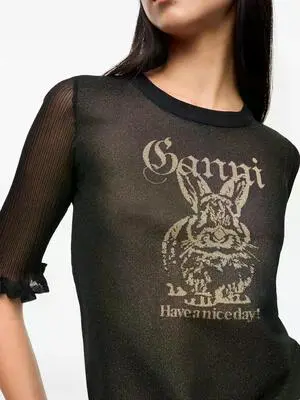 GANNI Logo-jacquard T-shirt - Black