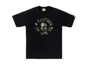 A BATHING APE 1st Camo Crazy Sta College Tee Shirt - Black