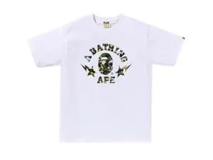 A BATHING APE 1st Camo Crazy Sta College Tee Shirt - White