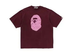 A BATHING APE Heavy Washed Ape Head Relaxed Fit Tee Shirt - Burgundy