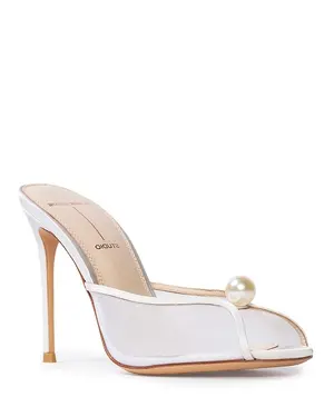BLACK SUEDE STUDIO Sadie Faux Pearl Embellished Mule Sandals - White