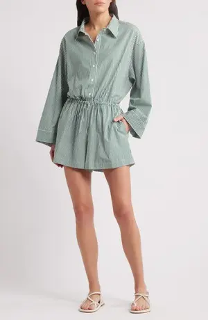 Faithfull The Brand Freja Stripe Playsuit - Green Stripe