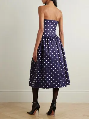SELF-PORTRAIT Strapless Polka-dot Satin Midi Dress