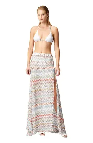 Missoni Missoni Long Cover-Up Skirt With 3D Zig Zag Lamé And Slit Multicoloured