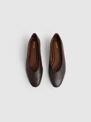 REISS Amelia Leather Ballet Flats - Chocolate