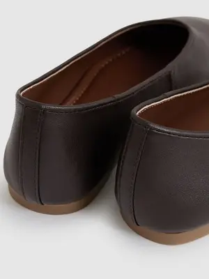 REISS Amelia Leather Ballet Flats - Chocolate