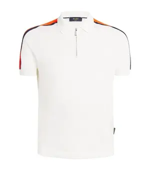 MOORER Stripe-detail Zip-up Polo Shirt - White