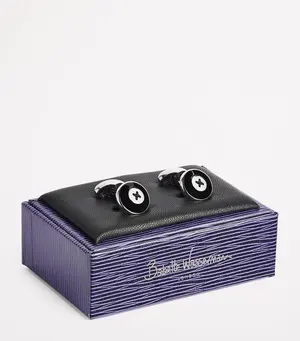 BABETTE WASSERMAN LONDON Rhodium-plated Enamel Button Cufflinks