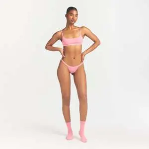 SKIMS Logo Picot Thong | White | | Lightweight Cotton - Melon Tonal