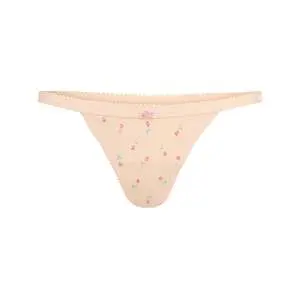 SKIMS Lightweight Cotton Logo Picot Thong - Peach Vintage Rose Print