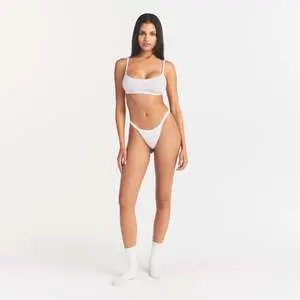 SKIMS Logo Picot Thong | Black | | Lightweight Cotton - Snow
