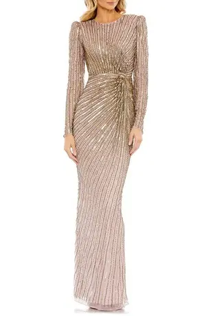 Embellished Puff Sleeve Maxi Gown