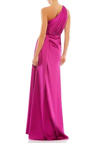 Mac Duggal Gathered One-shoulder Gown - Berry