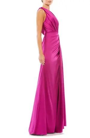Mac Duggal Gathered One-shoulder Gown - Berry