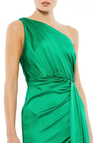 Mac Duggal Gathered One-shoulder Gown - Emerald