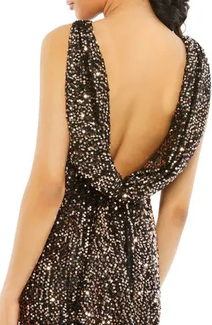 Mac Duggal Sleeveless Sequin Cowl Back Evening Gown - Bronze