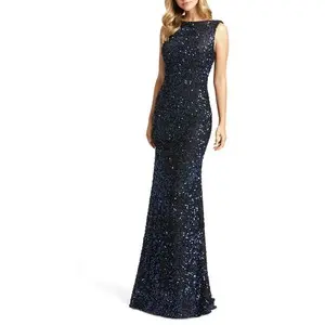 Mac Duggal Sleeveless Sequin Cowl Back Evening Gown - Midnight