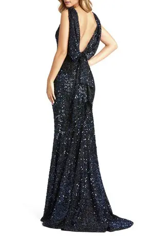 Mac Duggal Sleeveless Sequin Cowl Back Evening Gown - Midnight