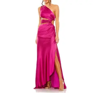 Mac Duggal One-shoulder Cut-out Satin Maxi Gown - Magenta