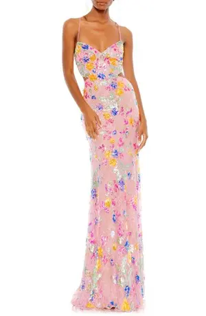Mac Duggal Embellished Lace Strappy Column Gown