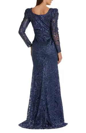 Mac Duggal Embroidered Applique Trumpet Gown - Midnight