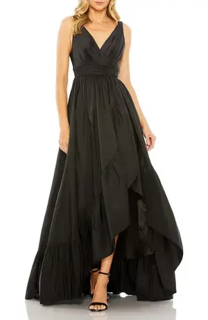 Mac Duggal Ruffled High-low Taffeta Gown - Black