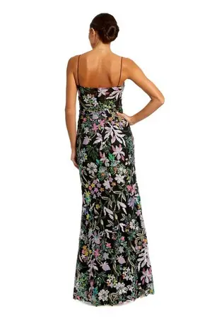 Mac Duggal Floral Embroidered Bustier Trumpet Gown - Black Multi