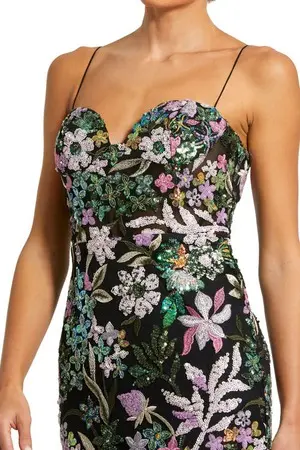 Mac Duggal Floral Embroidered Bustier Trumpet Gown - Black Multi