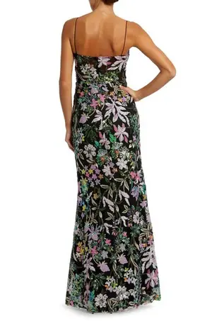 Mac Duggal Floral Embroidered Bustier Trumpet Gown - Black Multi