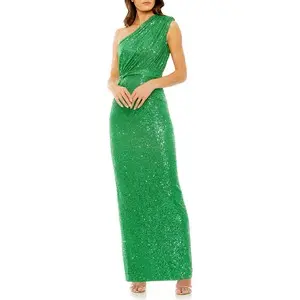 Mac Duggal Sequin One Shoulder Evening Gown - Green