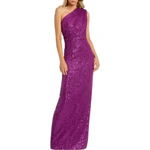 Mac Duggal Sequin One Shoulder Evening Gown - Purple