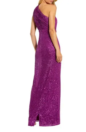 Mac Duggal Sequin One Shoulder Evening Gown - Purple
