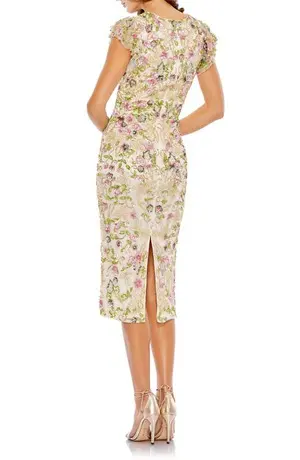 Mac Duggal Floral Embellished Flutter Cap Sleeve Dress