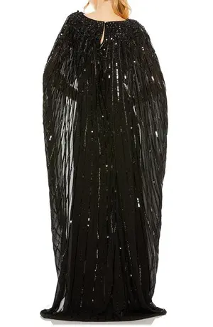 Mac Duggal Embellished Column Cape Gown - Black