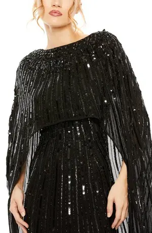 Mac Duggal Embellished Column Cape Gown - Black