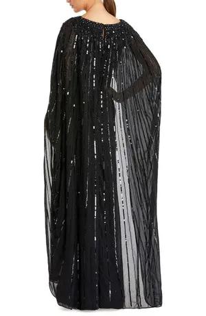 Mac Duggal Embellished Column Cape Gown - Black