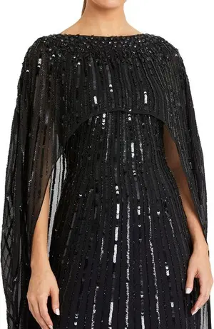 Mac Duggal Embellished Column Cape Gown - Black