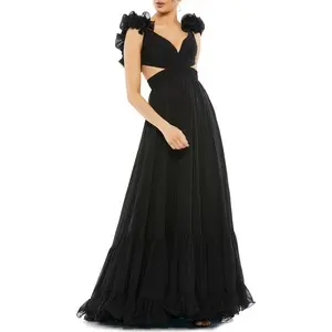 Mac Duggal Sleeveless Ruffle Tiered Chiffon Gown - Black
