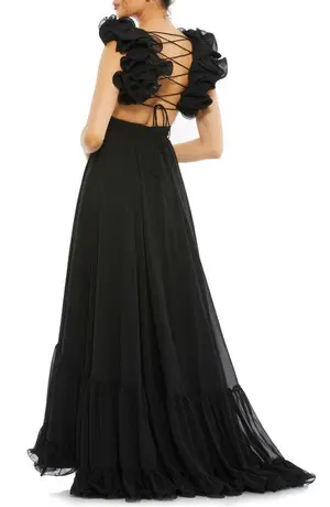 Mac Duggal Sleeveless Ruffle Tiered Chiffon Gown - Black