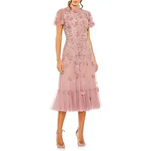 Mac Duggal Embellished High Neck A-line Dress - Berry