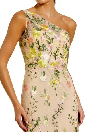 Mac Duggal One-shoulder Embroidered Lace Gown - Yellow Multi