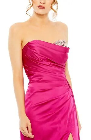 Mac Duggal Strapless Embellished Satin Gown - Magenta